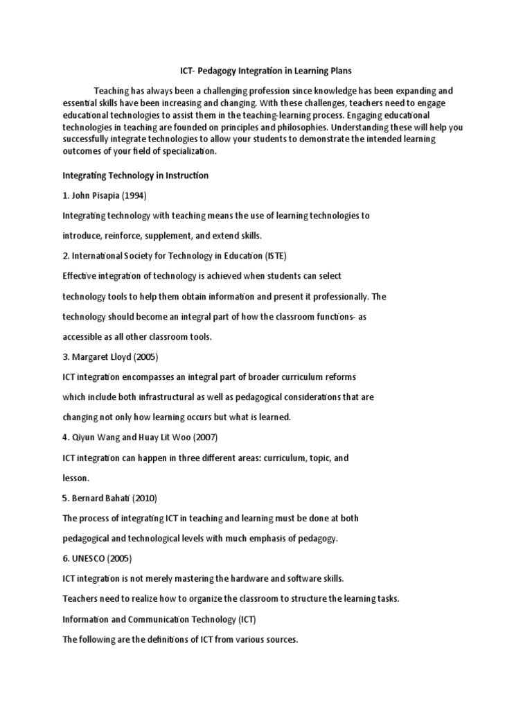 ICT-Pedagogy Integration in Learning Plans | PDF | Career & Growth
