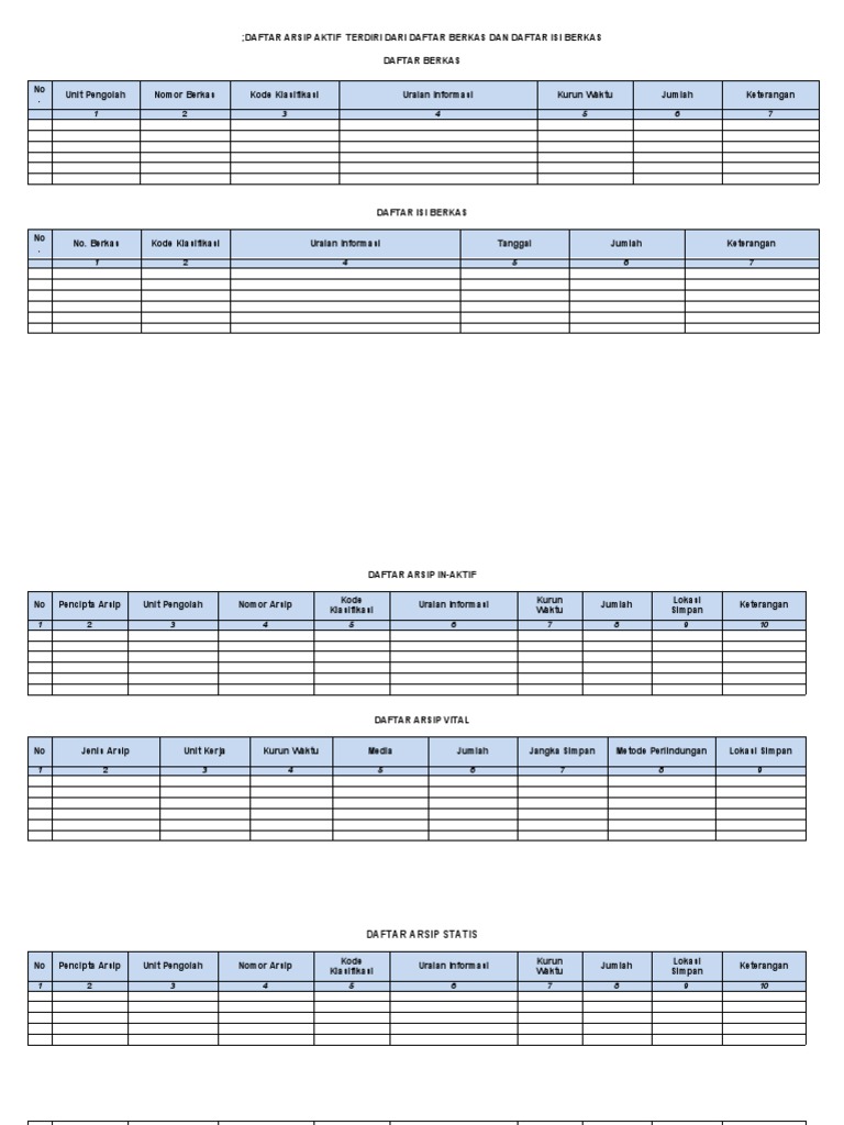 Daftar Arsip Aktif dan Inaktif | PDF