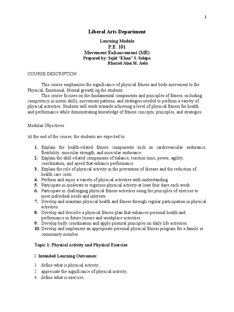 P.E. 101 Learning Module | PDF | Physical Fitness | Physical Education