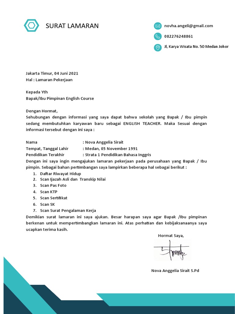 Application Letter Kak Nova | PDF