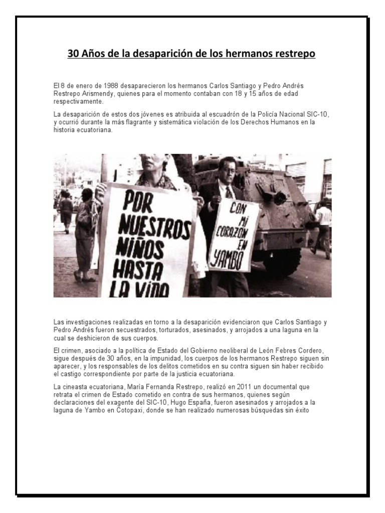 30 Años de la desaparición de los hermanos restrepo | PDF | Ecuador
