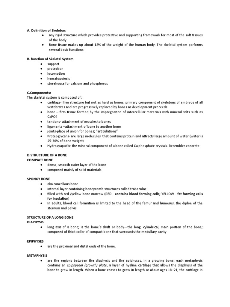 A. Definition of Skeleton | PDF | Bone | Anatomical Terms Of Motion