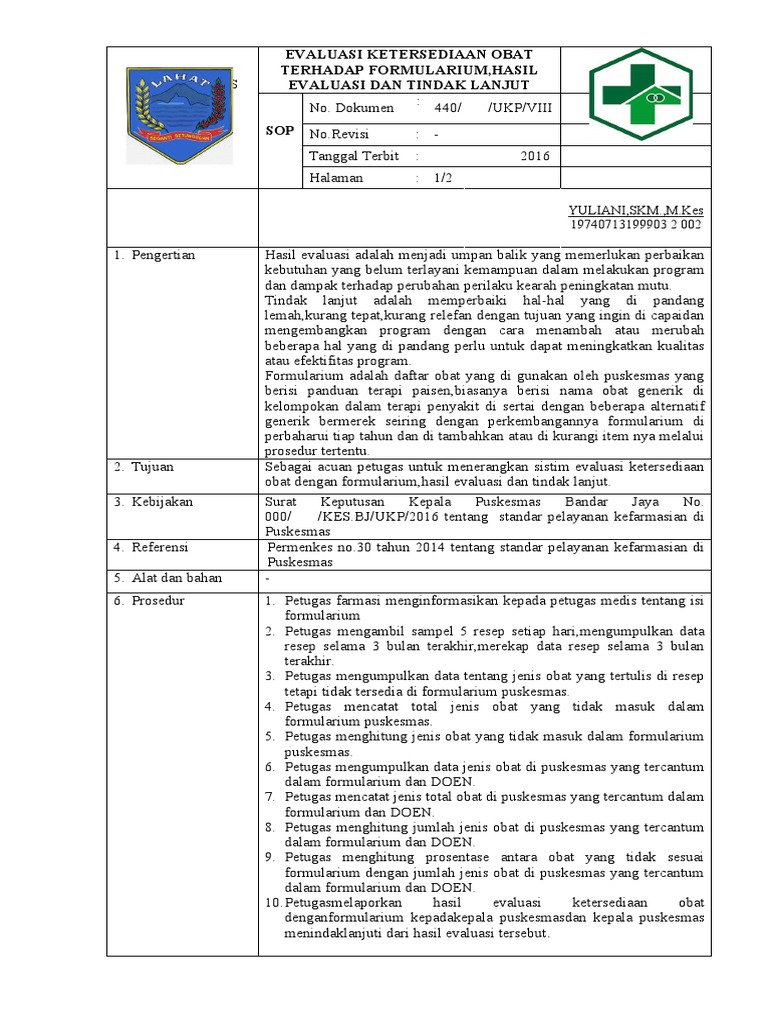 Evaluasi Ketersediaan Obat Terhadap Formularium Hasil Evaluasi Dan