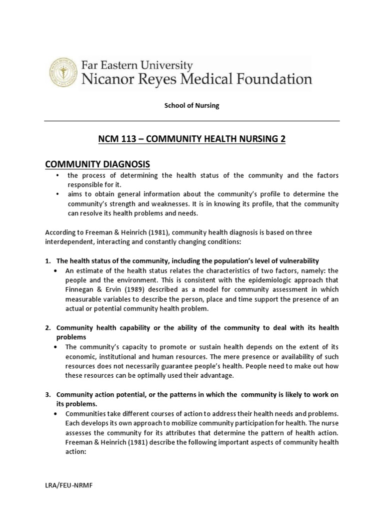 NCM 113 - Community Health Nursing 2 Community Diagnosis | PDF ...