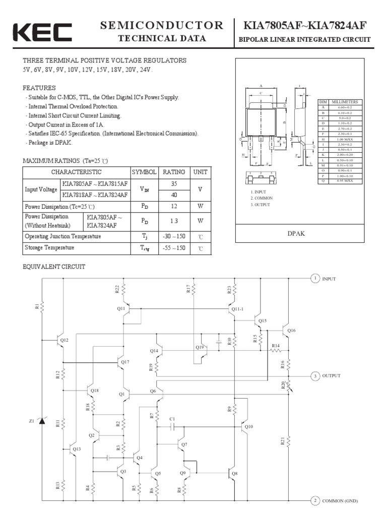KIA7805 | PDF | Voltage | Computer Engineering