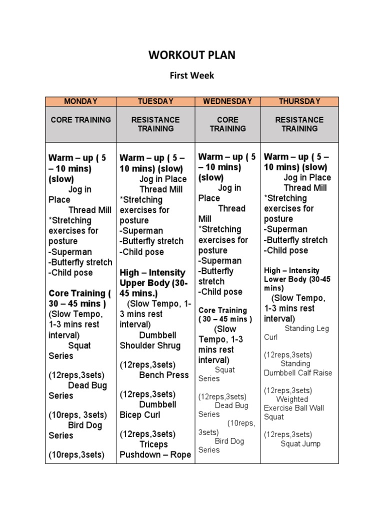 Workout Plan: First Week | Download Free PDF | Weight | Hobbies