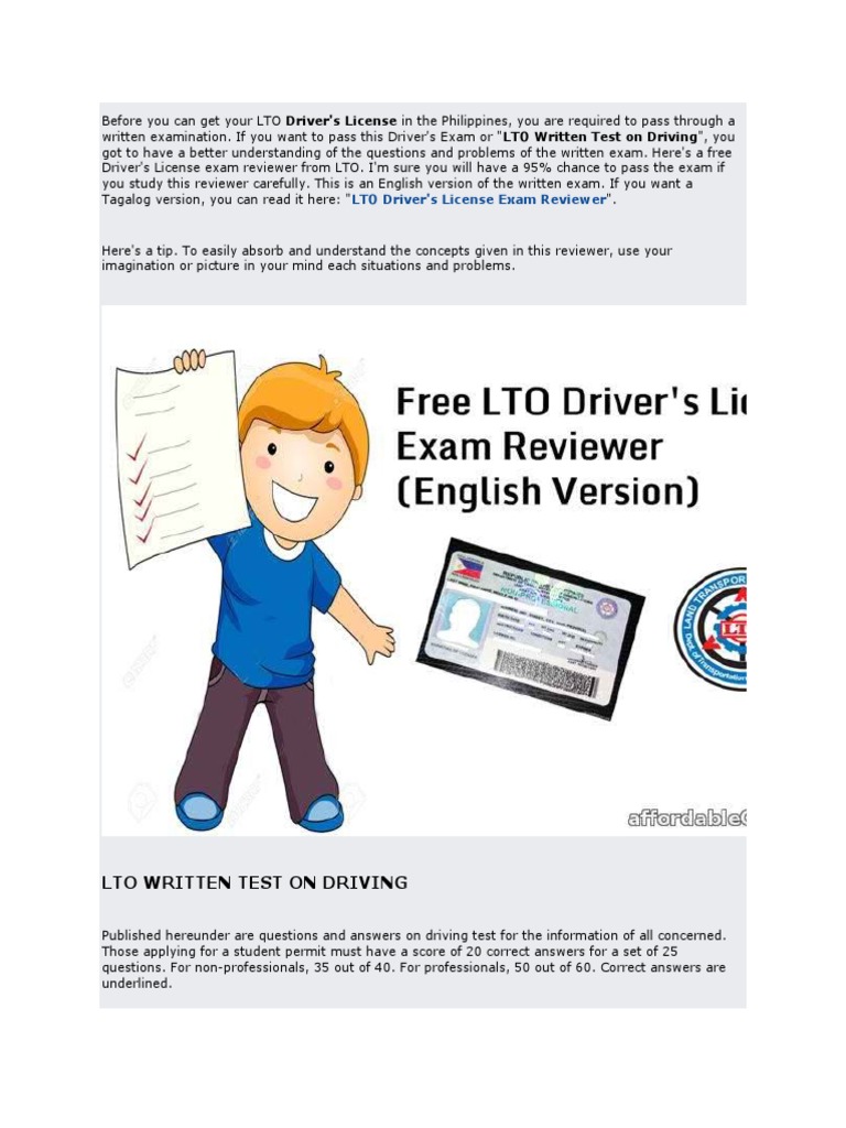 Lto Written Test On Driving: LTO Driver's License Exam Reviewer | PDF ...