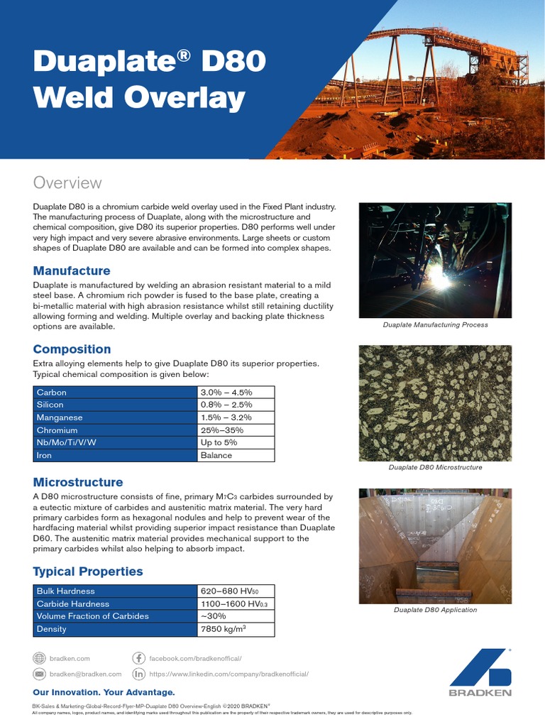 Duaplate D80 Weld Overlay: Manufacture | PDF | Steel | Materials Science
