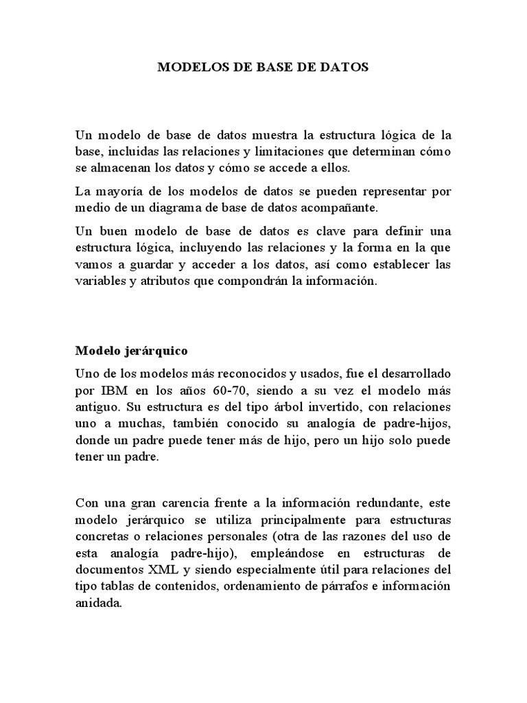 Modelos de Base de Datos | PDF | Bases de datos | Tecnologías de la información