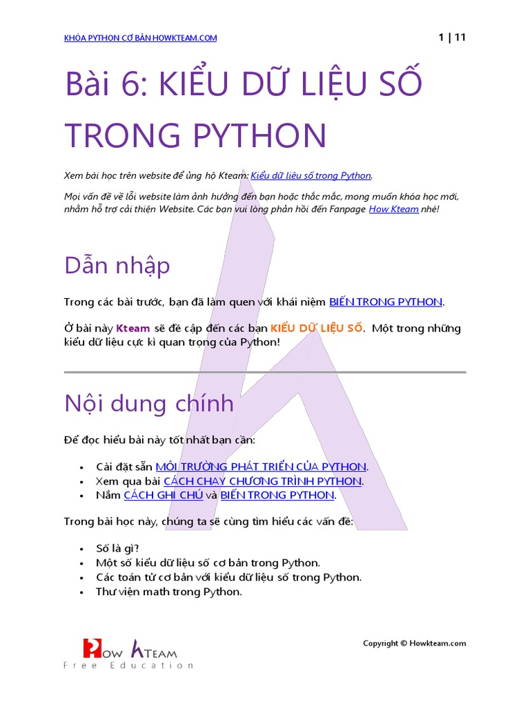 Bài 6 - Kiểu Dữ Liệu Số Trong Python | PDF