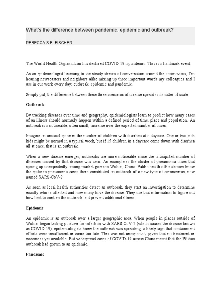What's The Difference Between Pandemic, Epidemic and Outbreak? | PDF ...