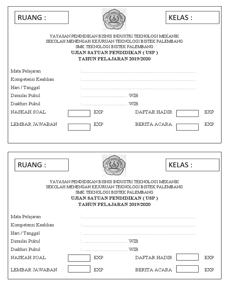 Cover Amplop Ujian 2018 | PDF