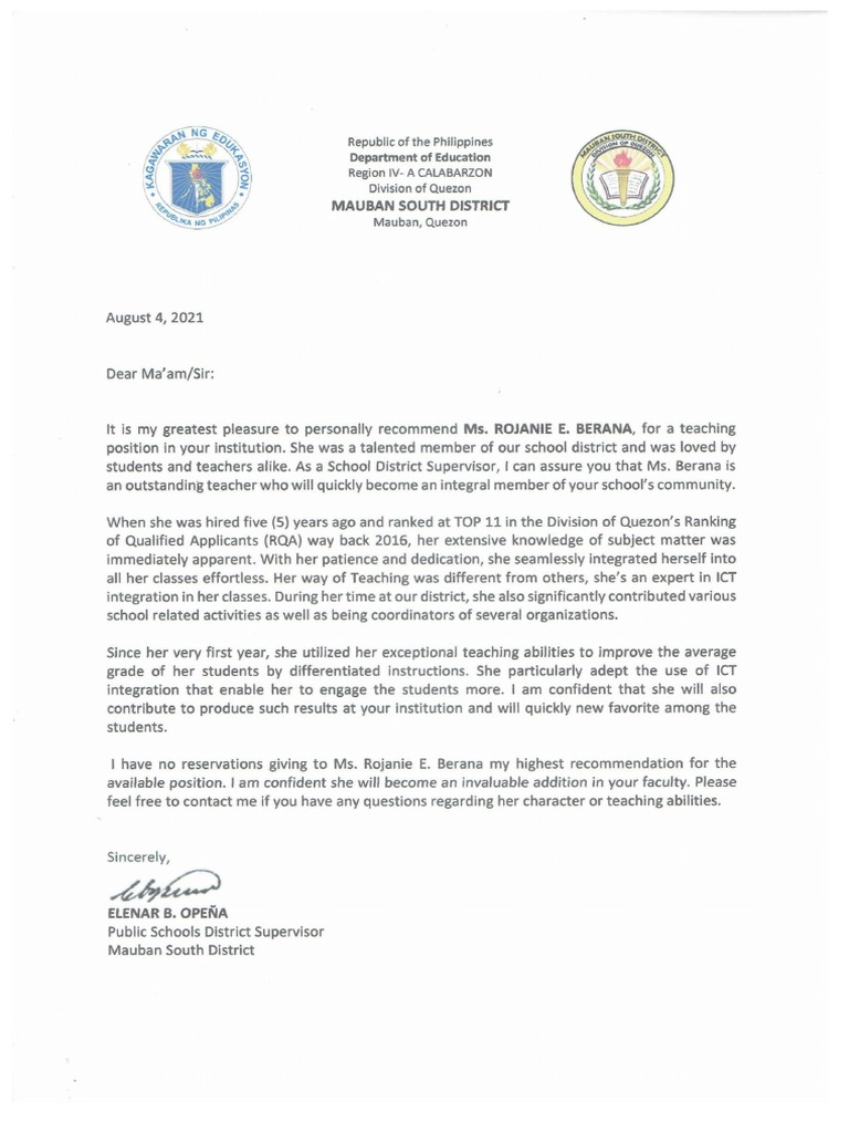 Reference Letter From Supervisor | PDF