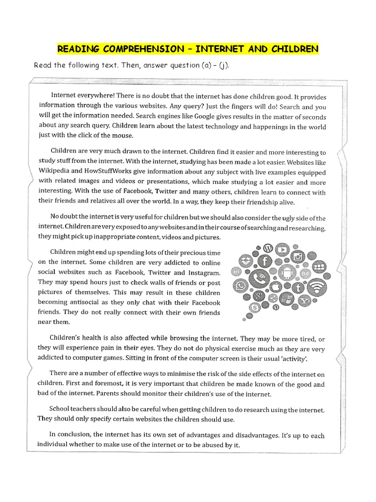 Reading Comprehension - Internet and Children | PDF
