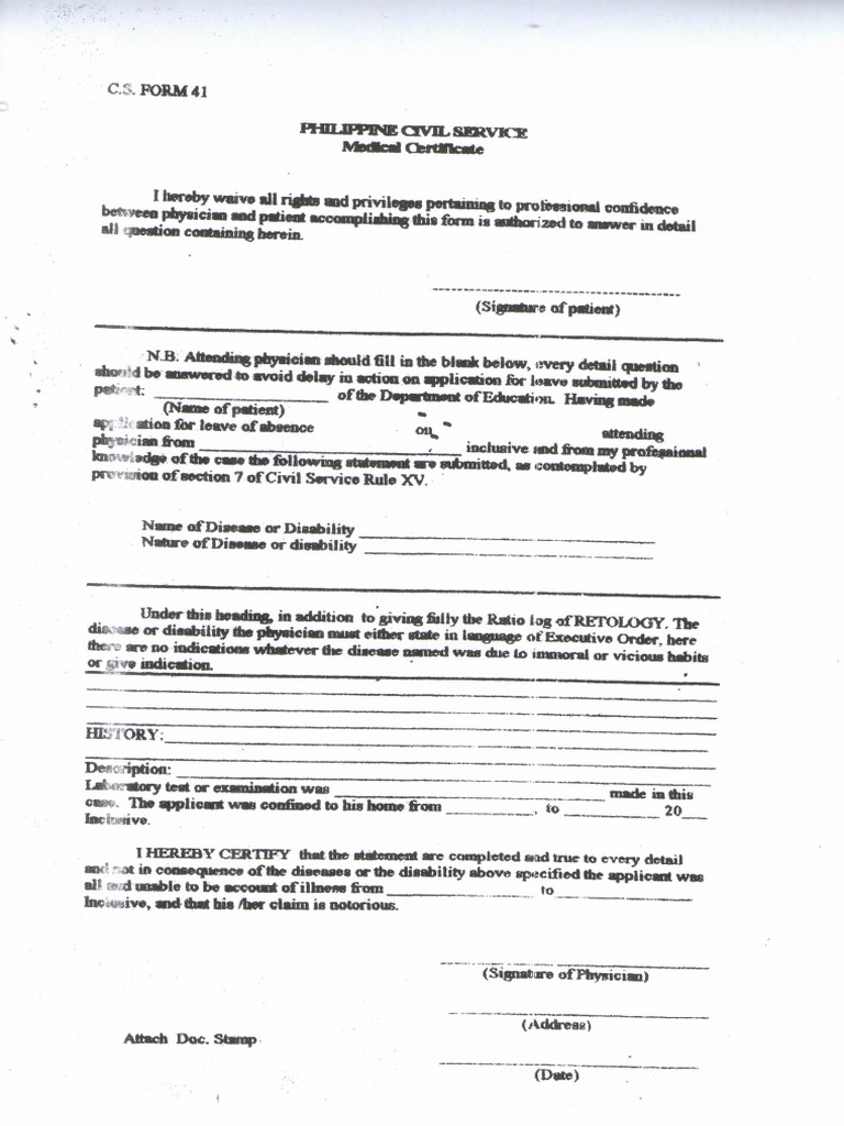 CS Form 41 - PCS Medical Certificate | PDF