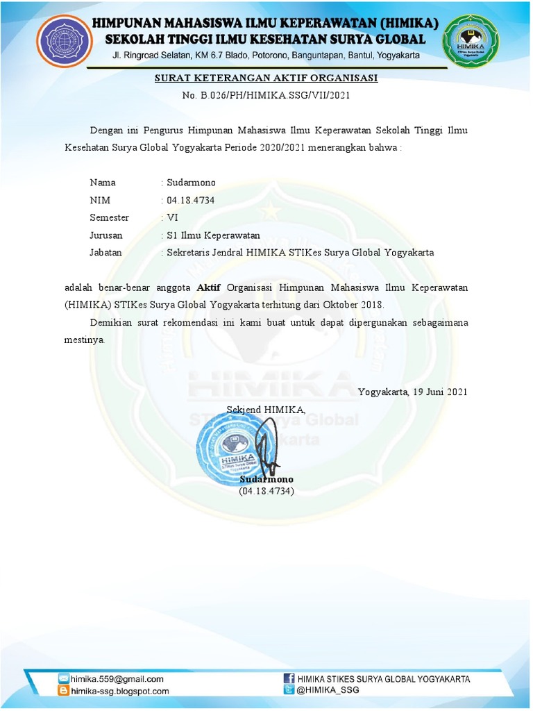 b.026 Surat Aktif Sudarmono | PDF