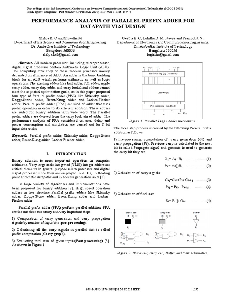Performance Analysis of Parallel Prefix Adder For Datapath Vlsi Design | PDF | Computer ...