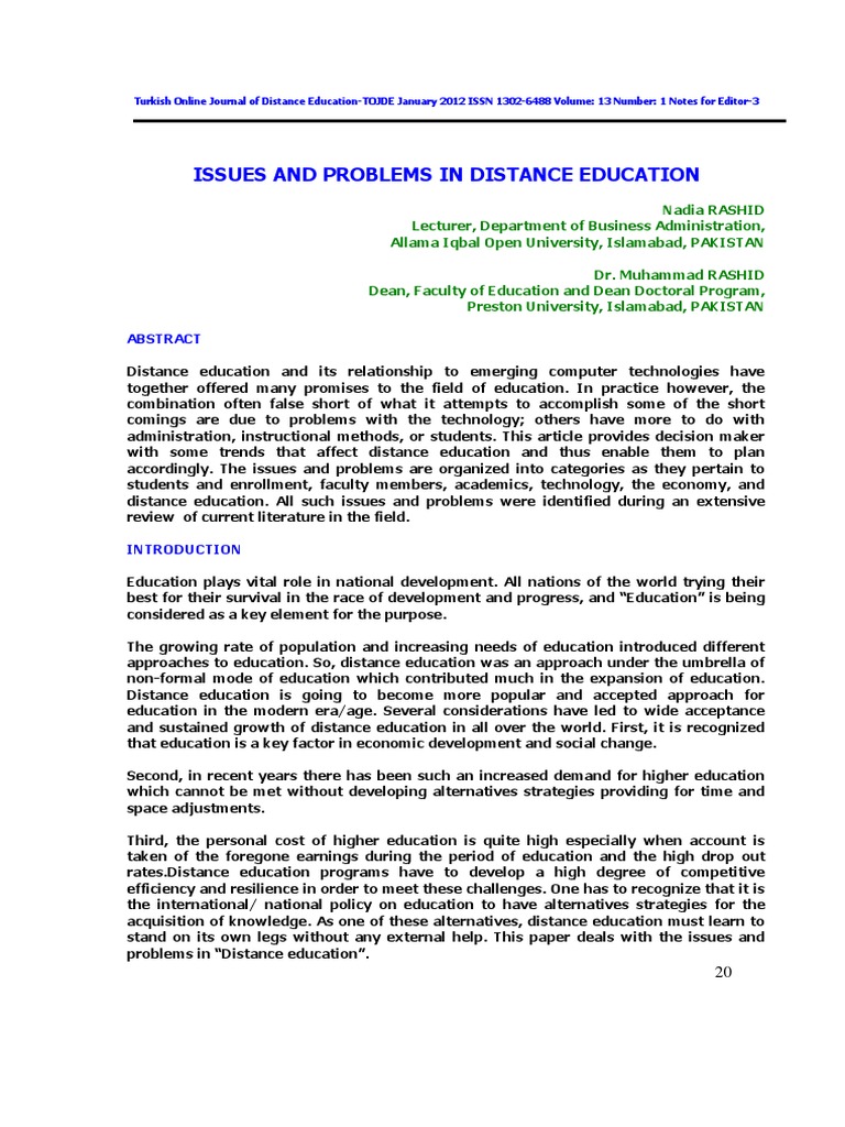 Issues and Problems in Distance Education | PDF | Distance Education ...