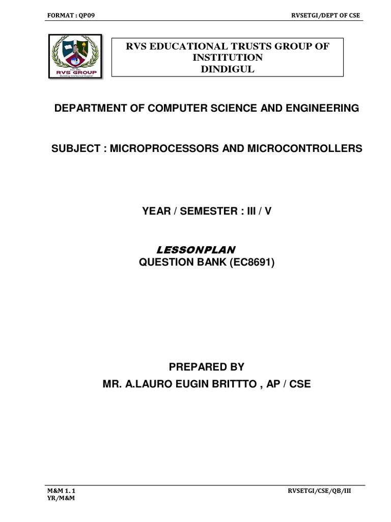 EC8691 Lesson Plan Microprocessor and Micro COntroller | PDF ...