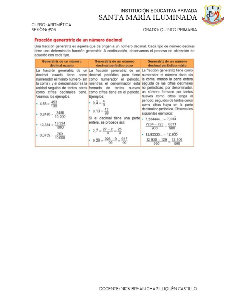 Aritmética 5º Primaria Sesión 6 | PDF