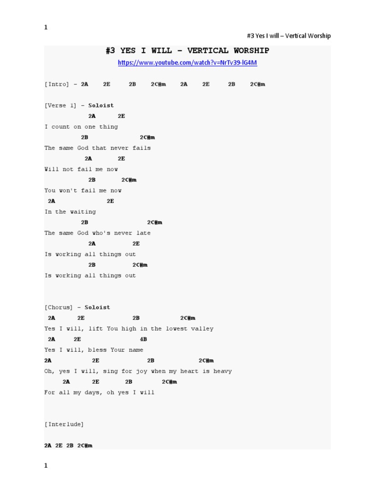 Yes I Will - Vertical Worship | PDF