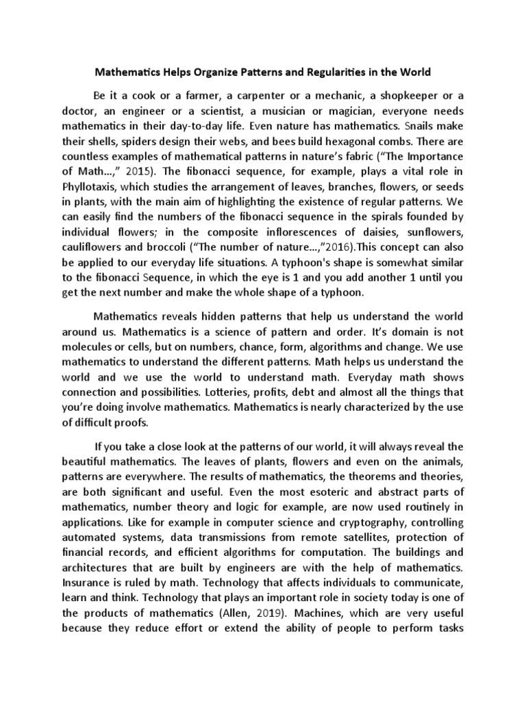Mathematics Helps Organize Patterns and Regularities in The World | PDF ...