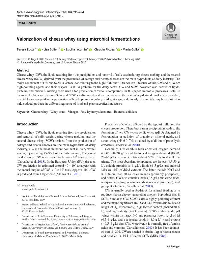 Valorizing Cheese Whey via Fermentation | PDF | Probiotic | Fermentation