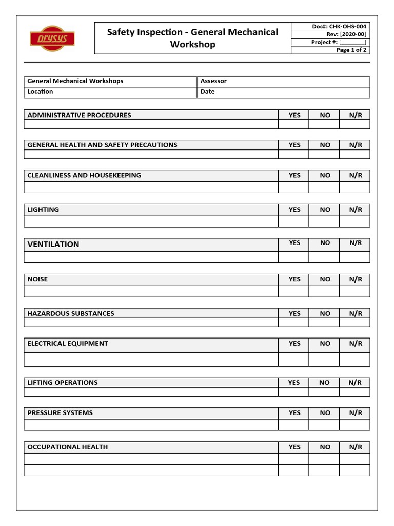 CHK-OHS-004 Safety Inspection - General Mechanical Workshop | PDF