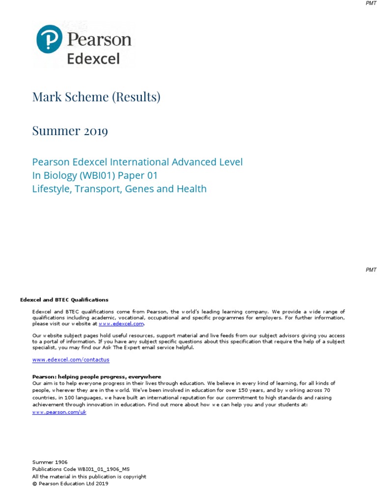 June 2019 (IAL) MS - Unit 1 Edexcel Biology A-Level | Download Free PDF ...