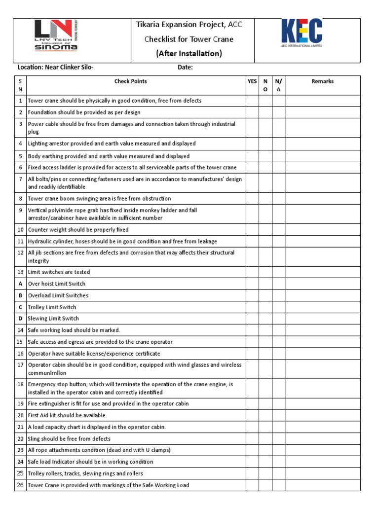 (After Installation) : Tikaria Expansion Project, ACC Checklist For ...