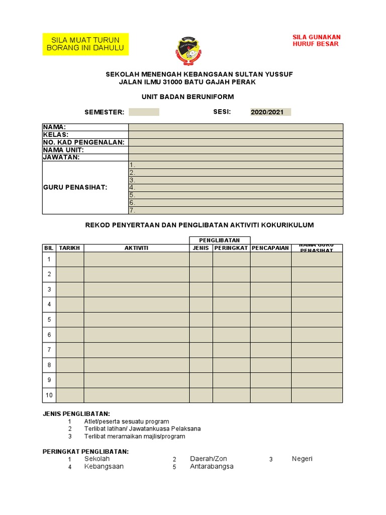 Rumusan Aktiviti Kokurikulum | PDF