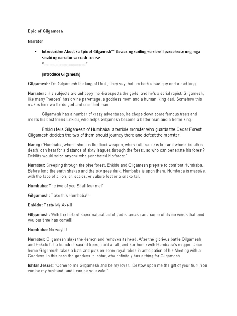 Epic of Gilgamesh - Script | PDF | Epic Of Gilgamesh | Mythology