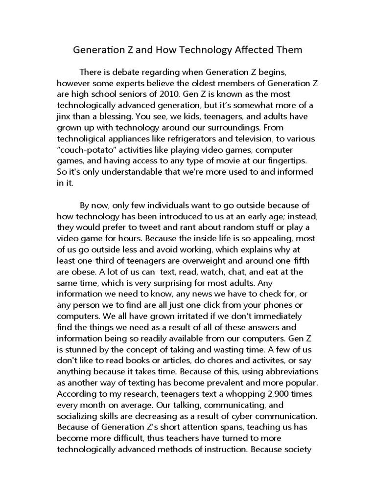 Generation Z and How Technology Affected Them | PDF | Adolescence ...