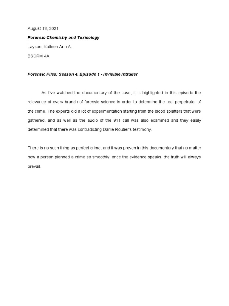 Forensic Files Season 4, Episode 1 - Invisible Intruder | PDF