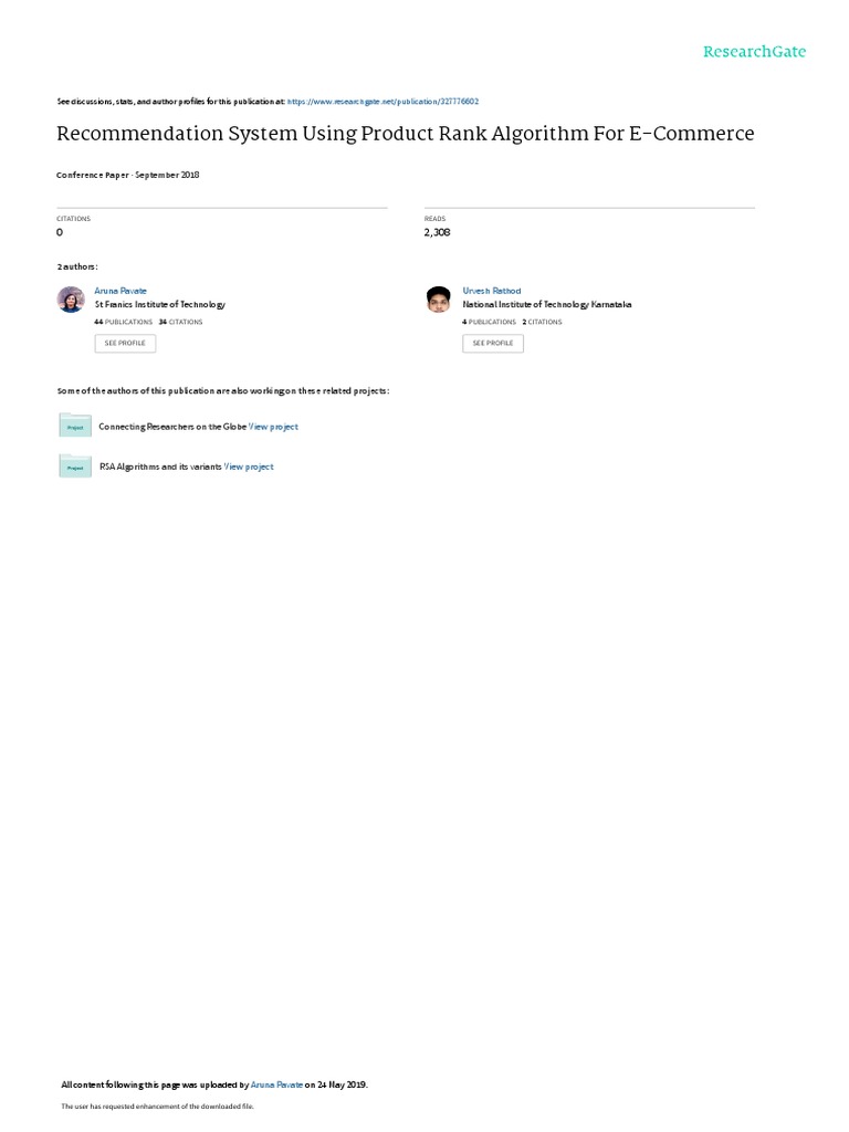 Recommendation System Using Product Rank Algorithm For E Commerce Descargar Gratis Pdf E