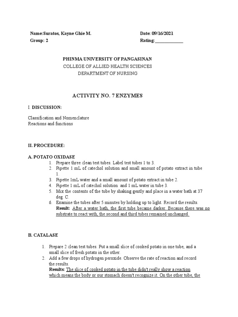 Enzyme Activity Lab: Oxidase & Catalase | PDF | Catalase | Enzyme