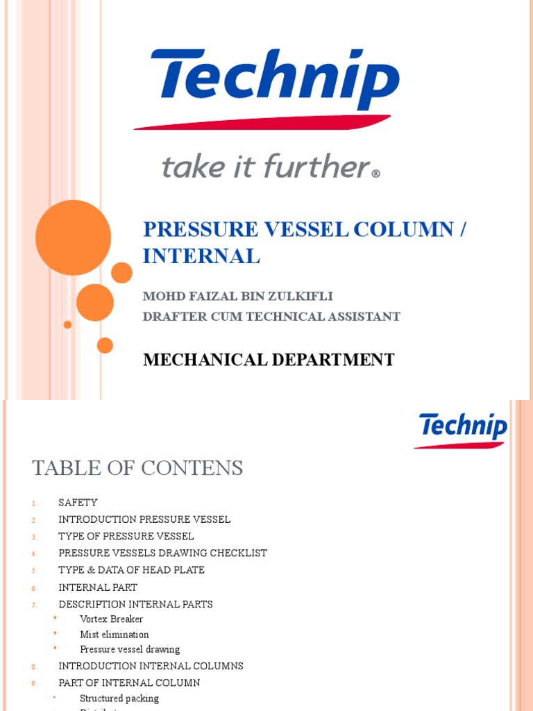 Pressure Vessel Column / Internal: Mechanical Department | PDF ...