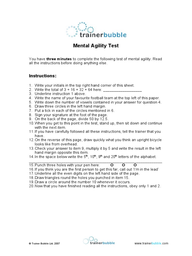 Mental Agility Test | PDF