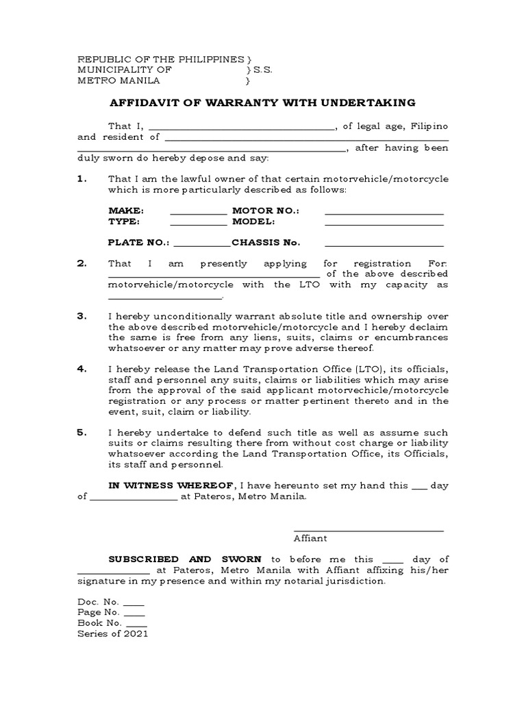 Affidavit of Warranty | PDF