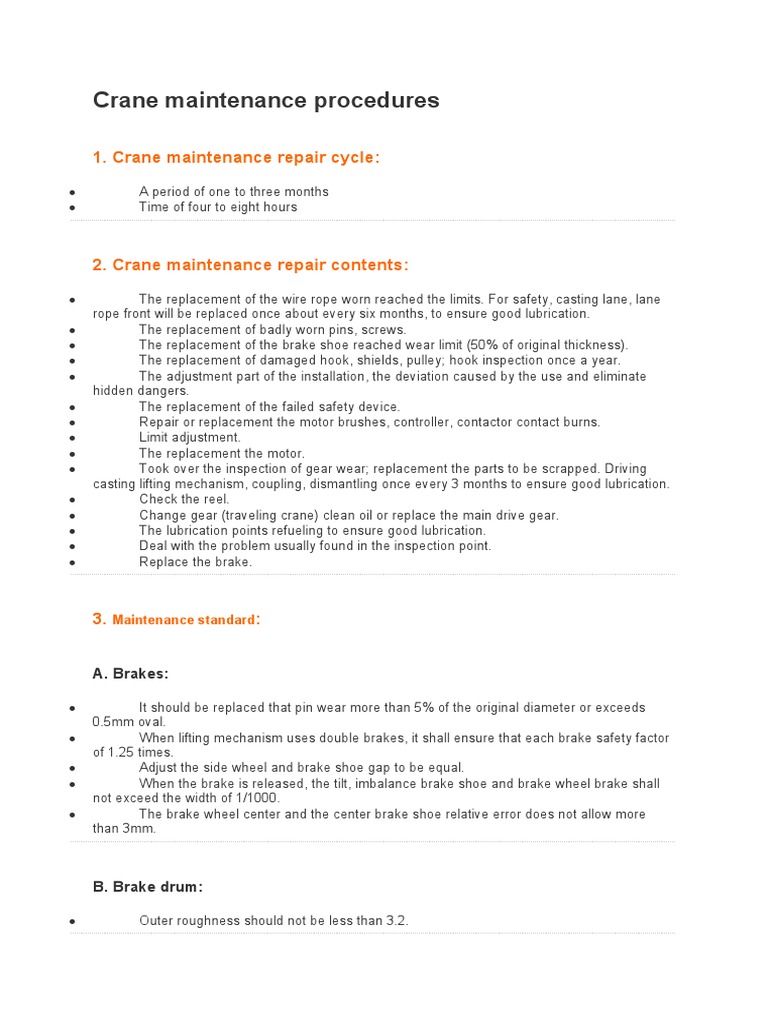 Crane Maintenance Procedure | PDF | Crane (Machine) | Wire