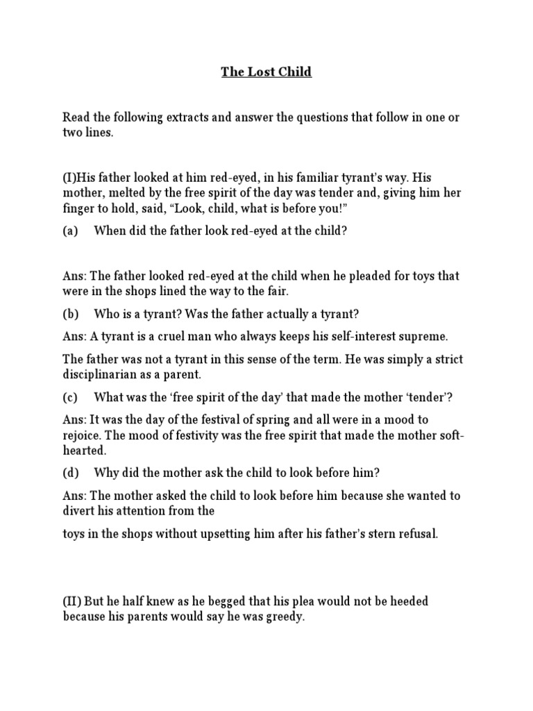 The Lost Child Q & A | PDF