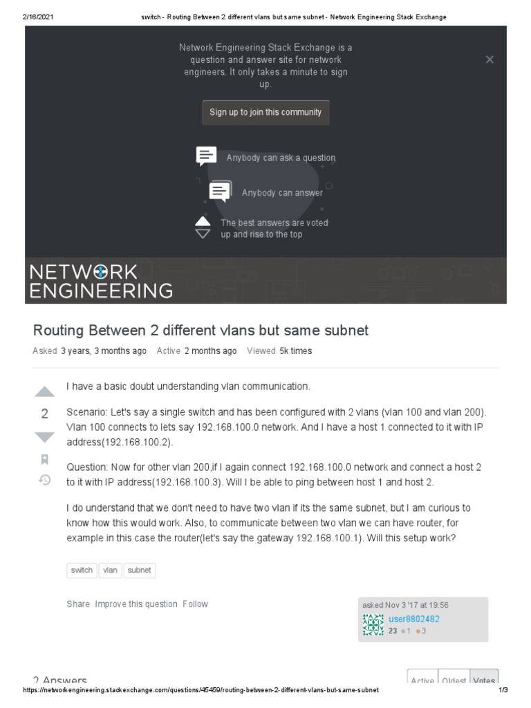 Switch - Routing Between 2 Different Vlans But Same Subnet - Network Engineering Stack Exchange ...