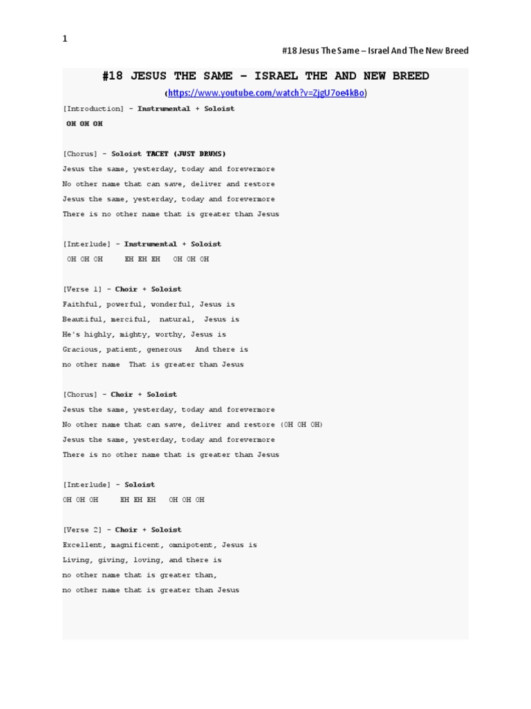 Jesus The Same Lyrics - Israel & New Breed | PDF | Choir | Vocal Music