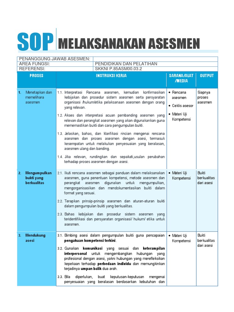Sop Melaksanakan Asesmen | PDF