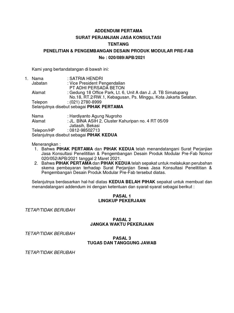 (RevLG) Addendum Perjanjian SPK HDS ARC | PDF