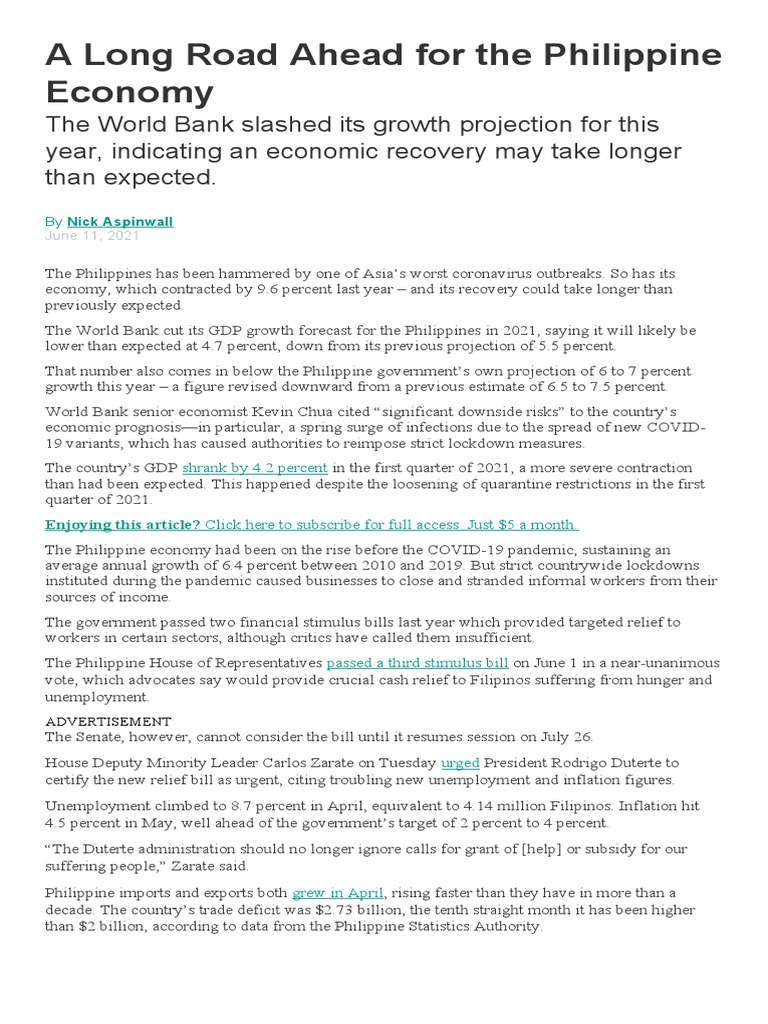 A Long Road Ahead For The Philippine Economy | PDF | Philippines ...
