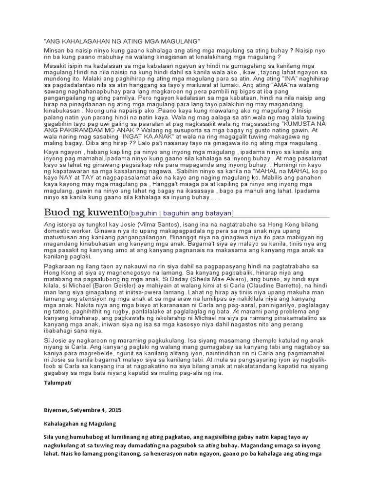 Ang Kahalagahan NG Ating Mga Magulang | PDF
