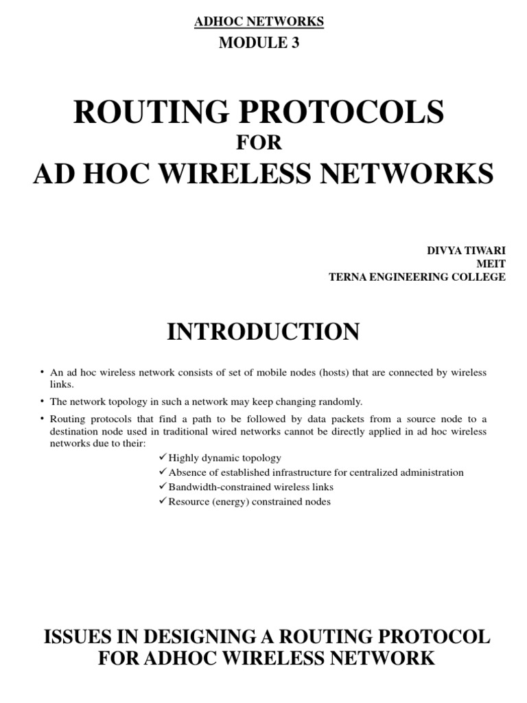Routing Protocols: Ad Hoc Wireless Networks | PDF | Routing | Wireless ...