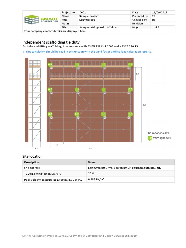 Brick Guard Scaffold Tie Duty Calculation Report | PDF | Scaffolding