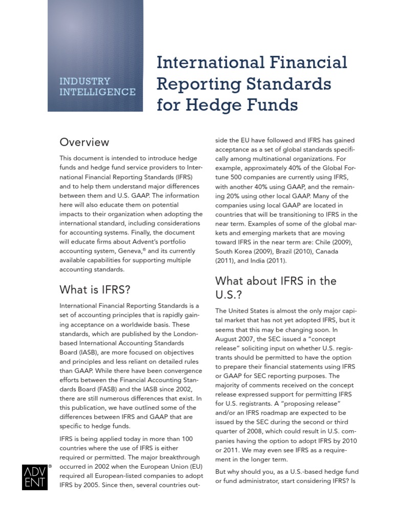 International Financial Reporting Standards Hedge Funds | PDF ...